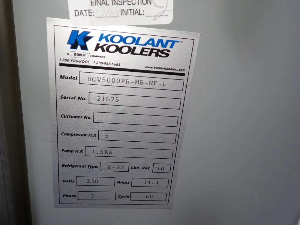 Used Koolant Kooler Koolant Kooler Hov5000pr-mb-nf-l Chiller | HGR*24