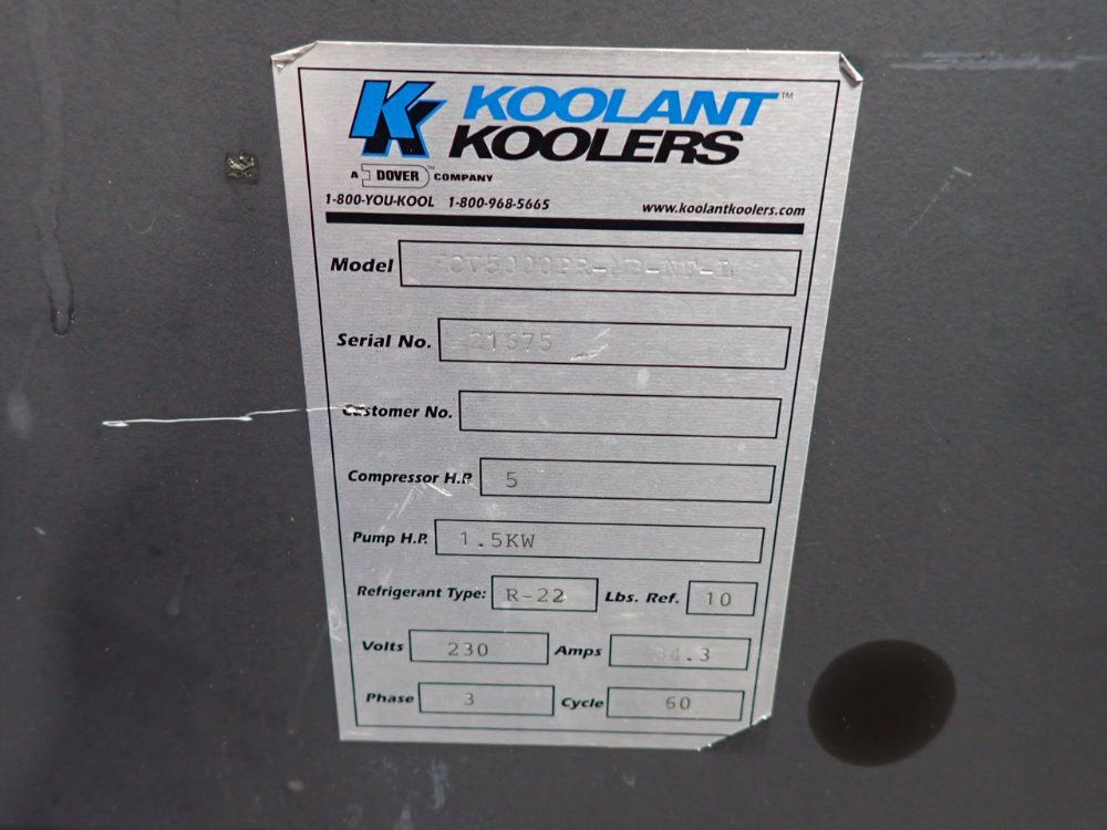 Used Koolant Kooler Koolant Kooler Hov5000pr-mb-nf-l Chiller | HGR*24