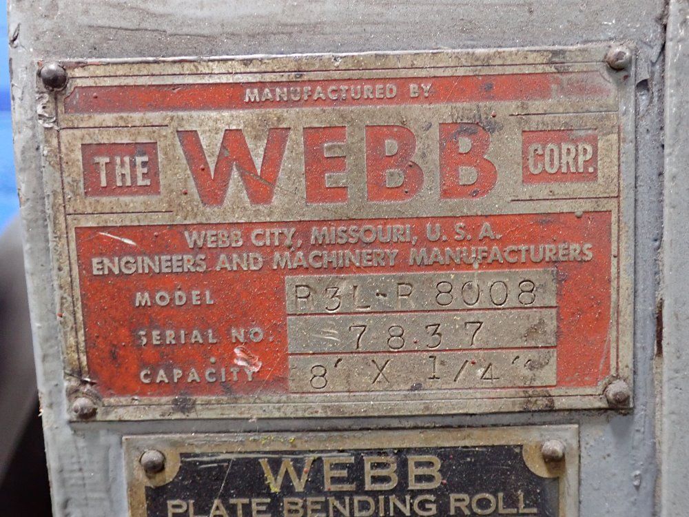 Used Webb Plate Bending Roll | HGR Industrial Surplus