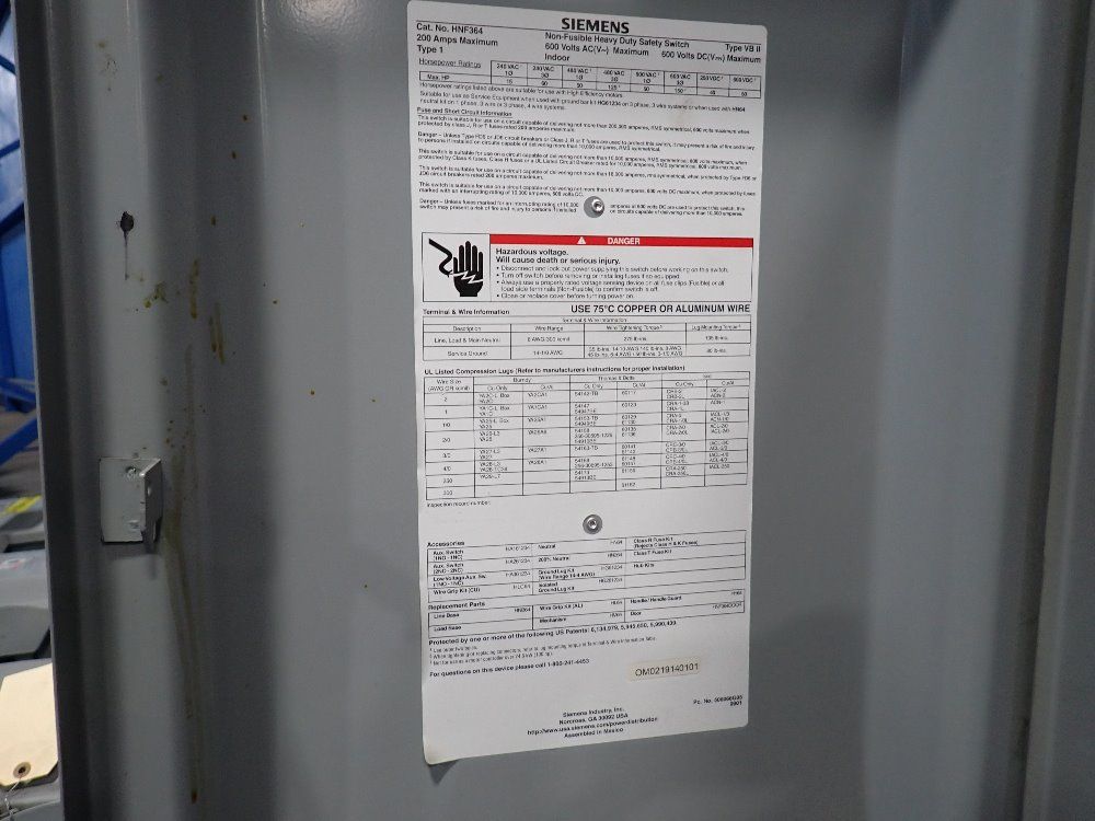 Used Siemens Non Fusible Heavy Duty Safety Switch | HGR Industrial...