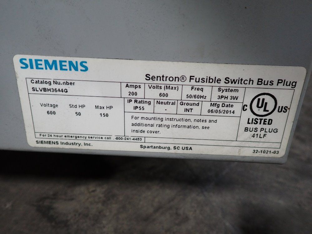Used Siemens Sentron Fusible Switch Bus Plug | HGR Industrial Surplus