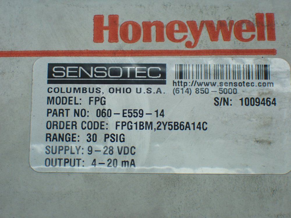 Honeywell 30psig Range Sensotec Pressure Transducer - 060-e559-14...