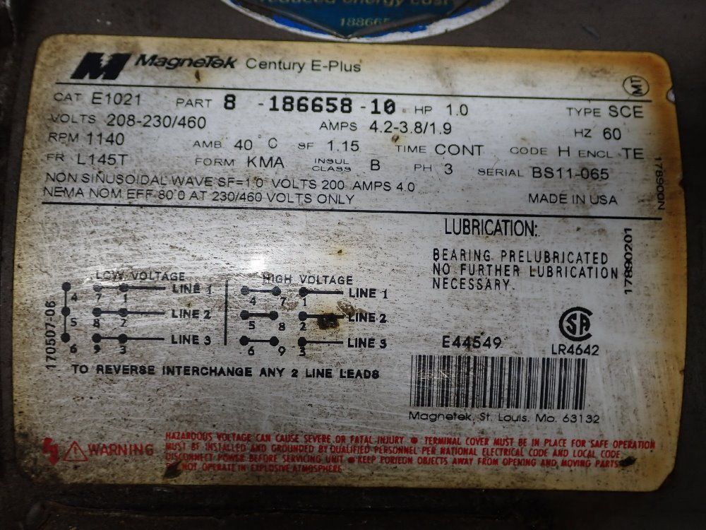 Used Magnetek 1 Hp Motor | HGR Industrial Surplus