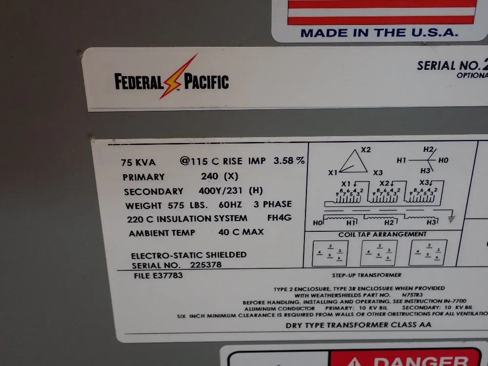Used Federal Pacific Federal Pacific 75 Kva Transformer | HGR Industrial...