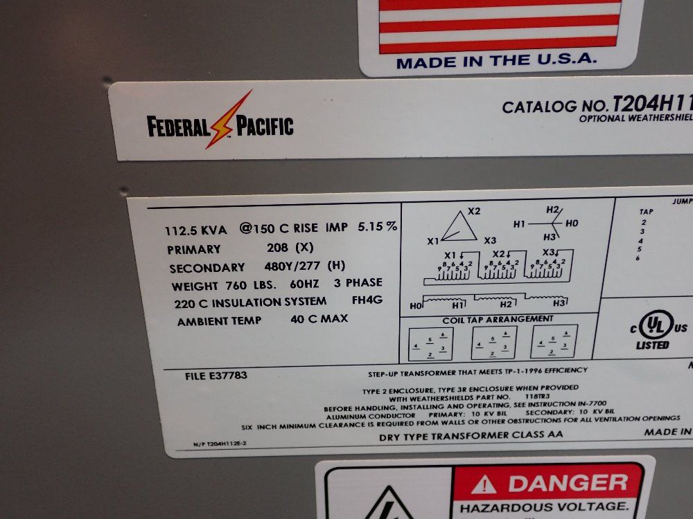 Used Federal Pacific Federal Pacific 112.5 Kva Transformer | HGR ...