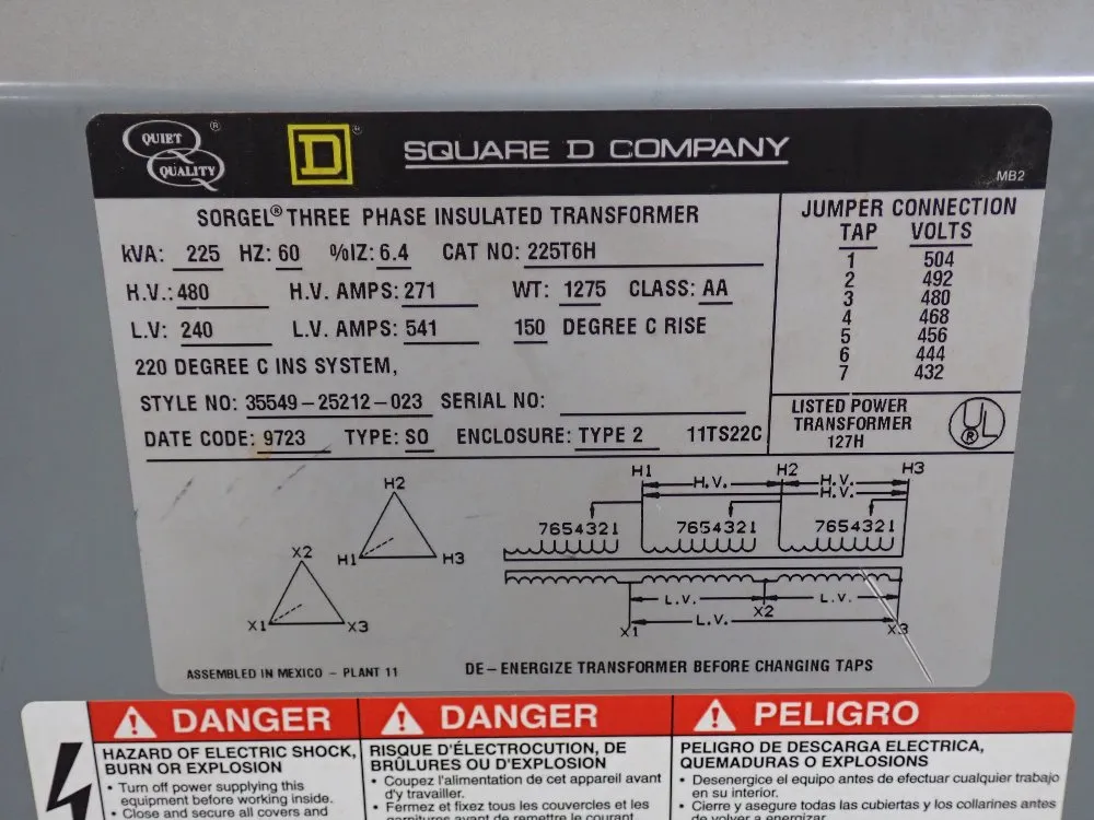 Used Square D Square D 225 Kva Transformer | HGR Industrial Surplus