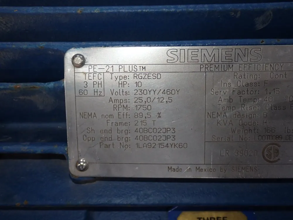 Used Siemens 10 Hp Motor | HGR Industrial Surplus