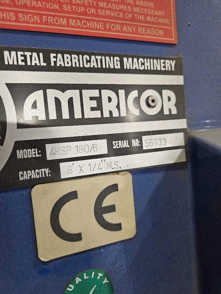 Used Americor Americor 4rsp 180/6 4 Roll 6' X 1/4" Hydraulic Plate...