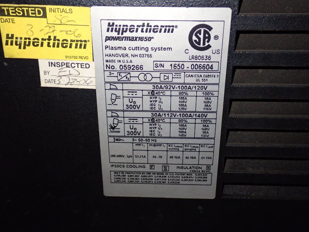 Used Hypertherm Hypertherm Powermax 1650 Plasma Cutting System | HGR...
