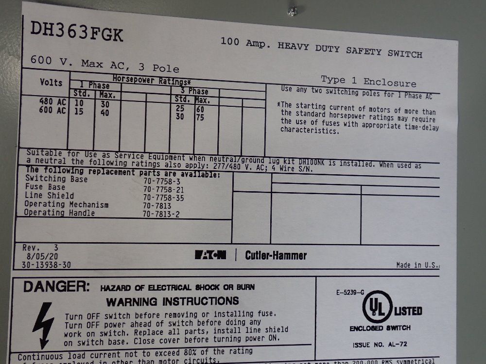 Used Eaton Fusible Disconnect | HGR Industrial Surplus