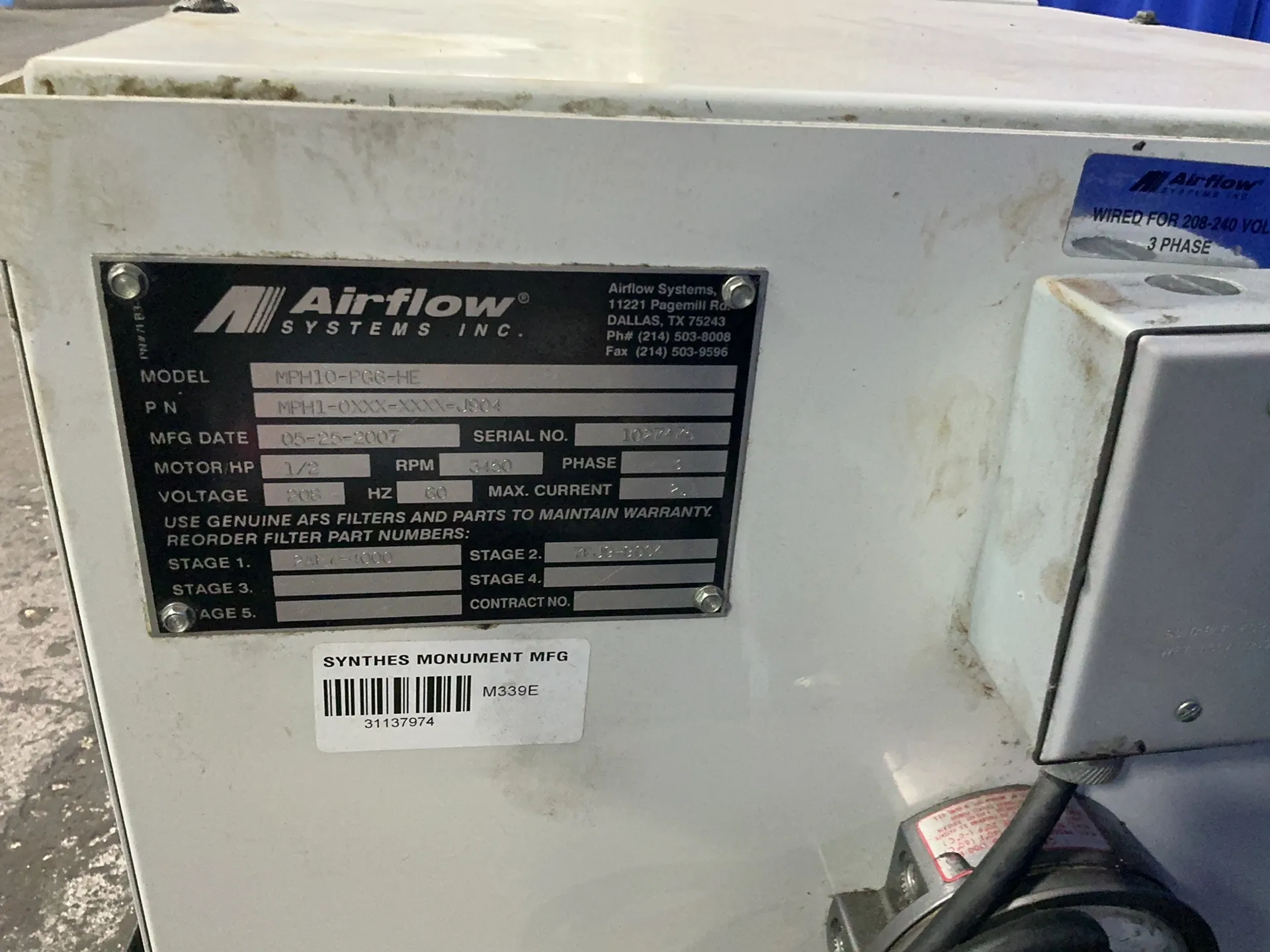 Air Flow Systems Inc. Oil Mist Collector - Mph10-pg6-he | HGR*24