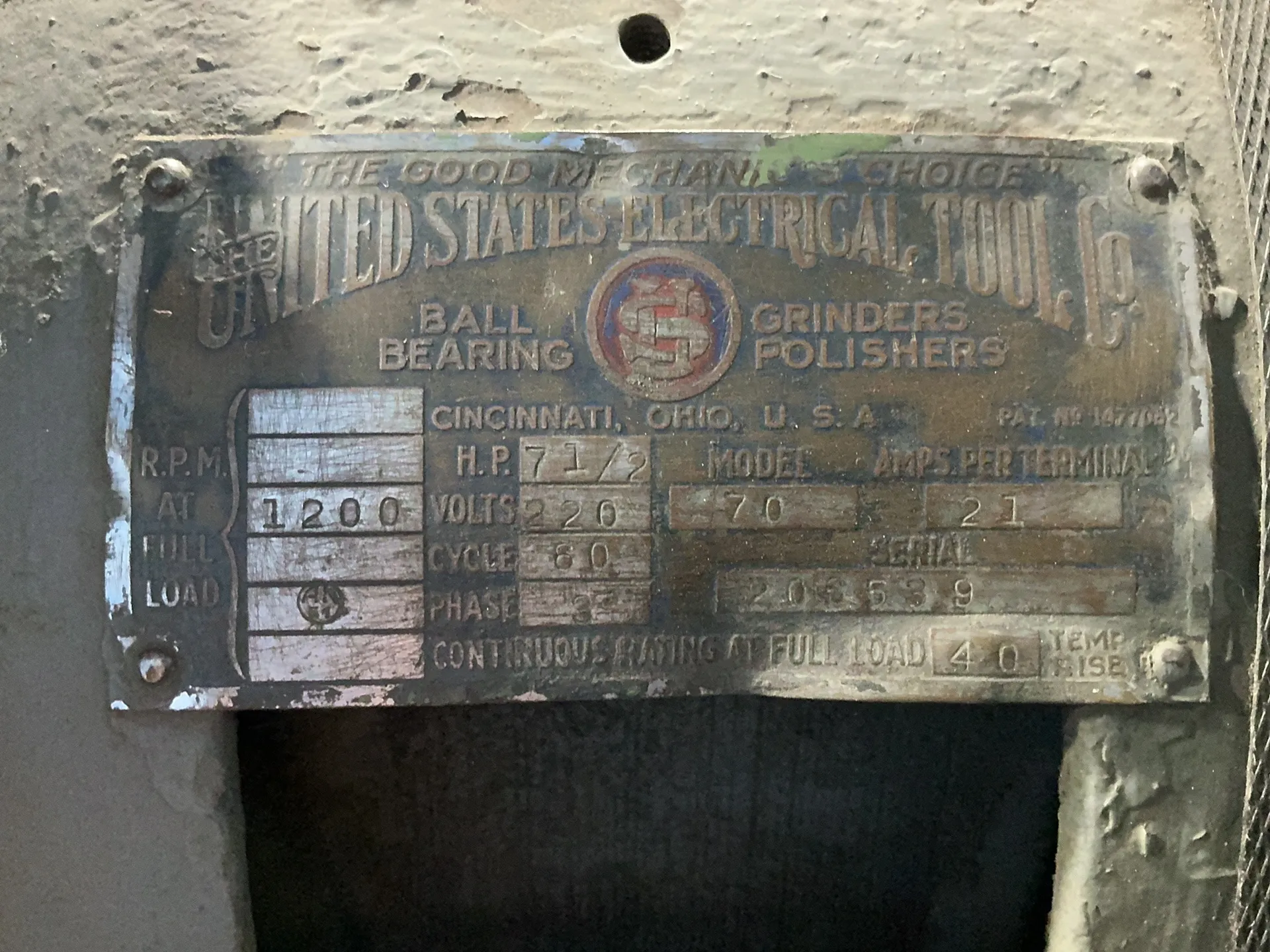 The United States Electrical Co. Pedestal Grinder - 70 | HGR*24