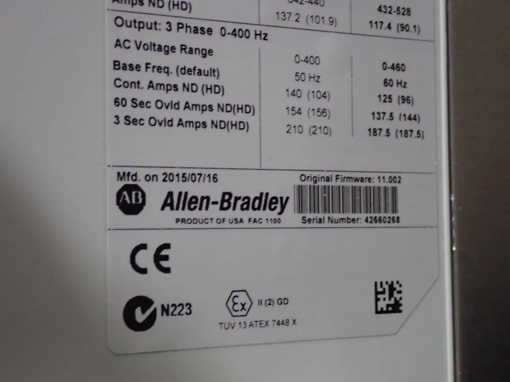 Used Allen Bradley 2015 Allen Bradley 20g1a Nd 125 An0nnnnn Drive...