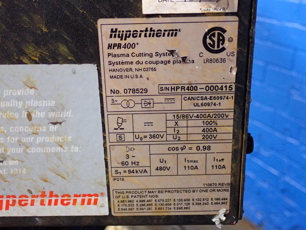 Used Hypertherm Hypertherm Hpr400 Plasma Cutting System | HGR Industrial...