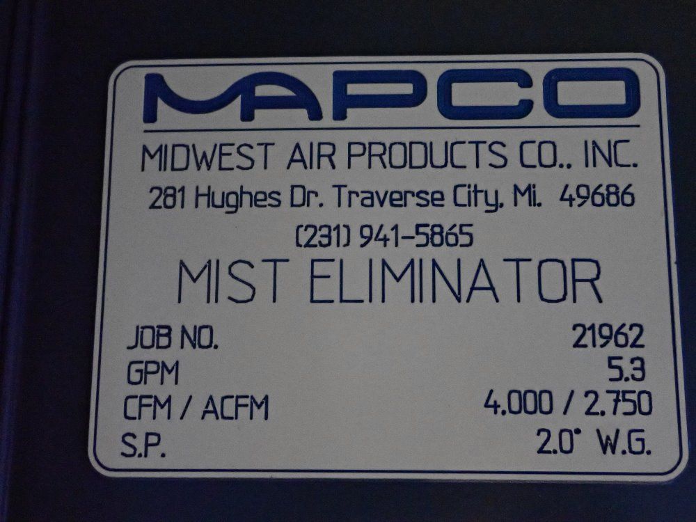 Used Mapco/midwest Air Products Co. Inc Mist Eliminator | HGR Industrial...